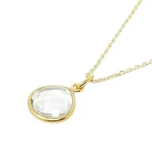 HARFI Gold / White White Topaz Charm April Birthstone Gold Plated Necklace - Gold/white