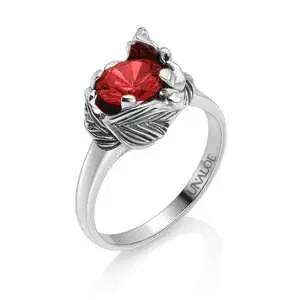 UNALOE Silver / Red Sterling Silver Ring With Red Zircon Coleus– Handmade Jewelry - Silver/red