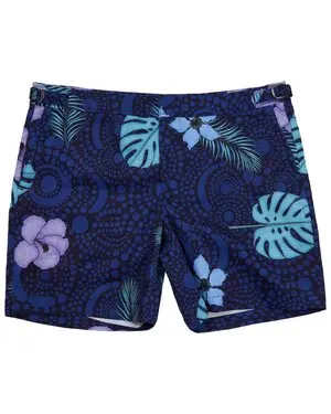 LORDS OF HARLECH Pool Tropical Fantasy Navy Tailored Swim Short - Blue