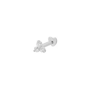 VANCHI 14k Solid White Gold Lab-grown Diamond Trinity Flat Back Stud - Silver