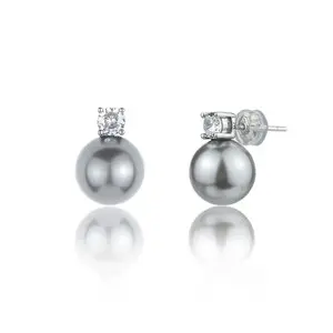 MISS CECILIA Dianna Classic Pearl Ear Studs - Grey