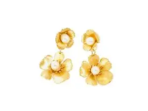 THE PINK REEF Small Double En Flower With Pearl Earrings - Gold