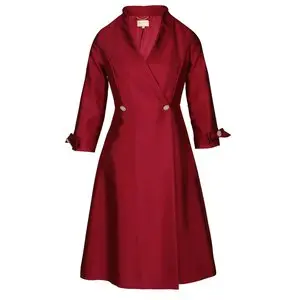 SANTINNI Santini Astor Silk Taffeta Dress Coat - Red