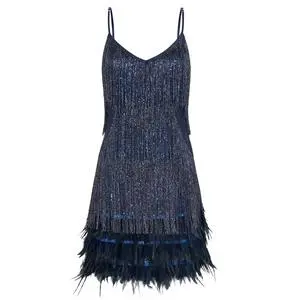 PRETTY ECCENTRIC Hundred Watt Tassel Dress In Navy