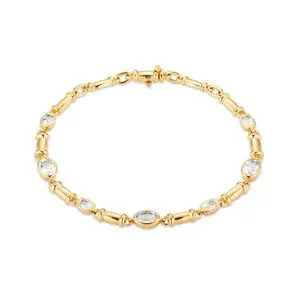 LULU B LONDON White Topaz Gemstone Chain Bracelet - Gold