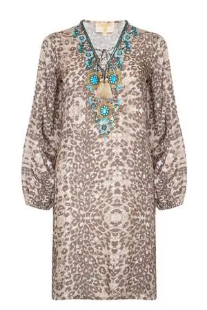 SOPHIA ALEXIA Neutrals Leopard Sands Maldives Beaded Kaftan - Yellow