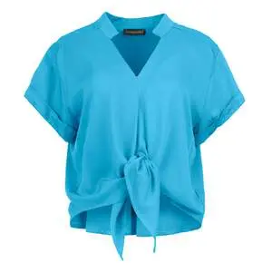 CONQUISTA Cerulean Charm Viscose Tie-front Blouse - Blue
