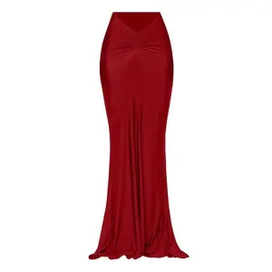 MODA GLAM Ruched Front Maxi Skirt- Burgundy
