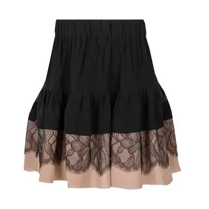 LANGNER Neutrals Lace Trim Ruffle Mini Skirt - Black