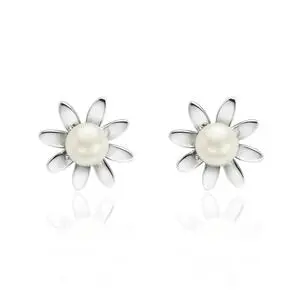 UNALOE Sterling Daisy Stud Earrings With Mother Of Pearl - Silver