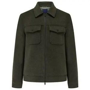 GUARDS LONDON Steele Wool Blend Zip Front Short Jacket Khaki - Green