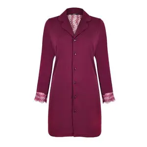 OH!ZUZA NIGHT&DAY Poem Short Button-down Nightshirt – Wine - Red
