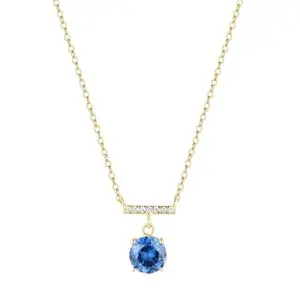 KAMARIA Birthstone Solitaire & Crystal Bar Necklace September - Blue