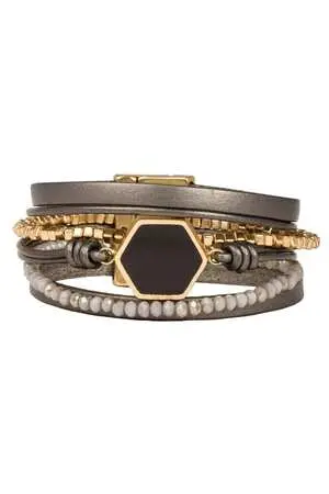 Saachi Hexa Leather Bracelet - Grey