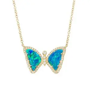 KAMARIA Mini Blue Opal Butterfly Necklace With Diamonds - Gold