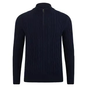 PAUL JAMES KNITWEAR Midweight Romano Cotton Cable Zip Neck Jumper - Blue