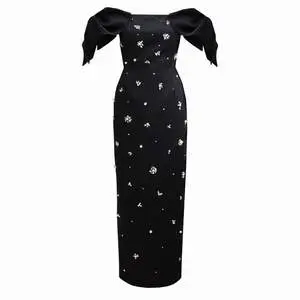 GUSHKA Crystal And Pearl Embellished Gown - Black