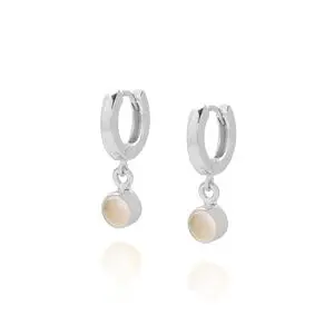 NELLOU JEWELLERY Neutrals / Gem Hoop June Birthstone Earrings Sterling Moonstone - Silver