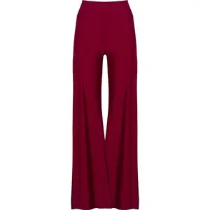 ANTONINIAS Cleo High Waisted Stretch Wide Leg Pants With Side Slit In Burgundy - Red