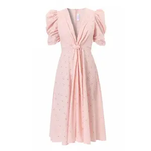 AGGI BY HALEWSKI Alta Peach Lace Embroide Midi Dress - Red