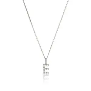 LILY & ROO Solid White Gold Genuine Diamond Initial Letter Necklace - Silver