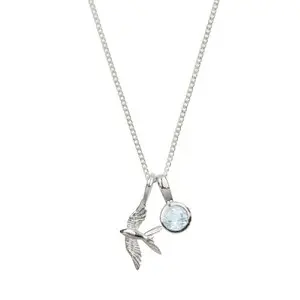 CHARLOTTE'S WEB JEWELLERY Blue / Silver Swallow In Flight Silver Necklace With Blue Topaz Birthstone Charm - Blue/silver