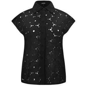 SMART AND JOY Cotton Lace Shirt With Short Sleeves - Black