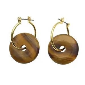 FARRA Round Tiger Eye Stones Clip On Earrings - Brown