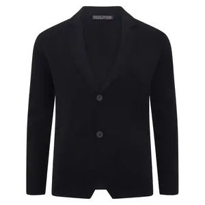 PAUL JAMES KNITWEAR Lightweight Extra Fine Merino Wool Massimo Knitted Blazer - Black