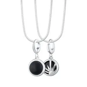 LILY CHARMED Sterling Black Onyx Healing Stone Necklace With Round Snake Chain Protection Charm Necklace - Silver