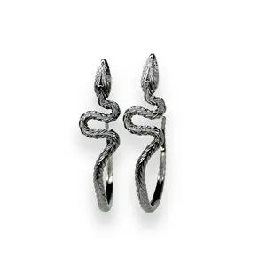JAGGED HALO JEWELRY Serpent Hoop Earrings Rhodium - Black