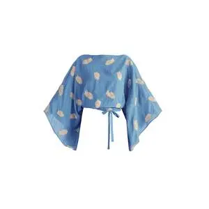 PAISIE Leaf Embroidered Kimono Sleeves Top - Blue