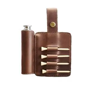 VIDA VIDA Tan Leather Golf Tee Holder & Hip Flask - Brown