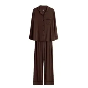 PURE PARIMA Soft-knit Long Sleeve Pajama Set - Brown