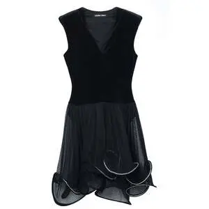 LAURA DAILI Black / Silver Intriguing Black Velvet Illusion Dress - Black/silver