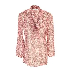 JENNAFER GRACE Brick Leopard Tie Blouse - Red