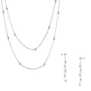 SPERO LONDON Dorica Sterling Multi Bead Drop Earrings And Double Layer Necklace Set - Silver