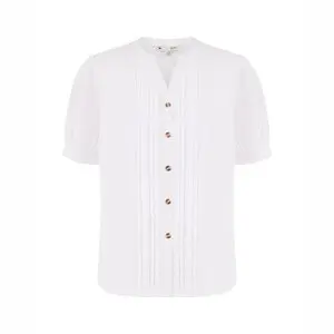 YUMI Cotton Pleated Short Sleeve Shirt - White