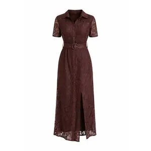 GIRL IN MIND Tansy Lace Shirt Dress - Brown