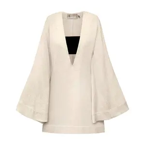 ALINA CERNATESCU Neutrals Tunis Mini Cotton Linen Holiday Resort Dress - Beige
