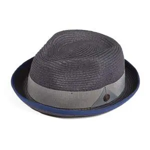 DASMARCA HATS Dasmarca Andy Short Brim Trilby Retro Summer Skimpy Brim Straw Braided Hat Navy - Blue