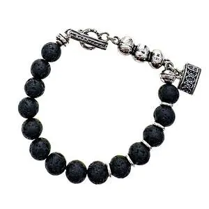GEM KINGDOM Black / Silver Rebel Rebel Vulcanic Lava Beads Bracelet