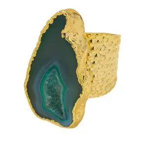 YAA YAA LONDON Teal Mega Gemstone Gold Statet Ring - Green
