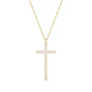 KAMARIA Long Cross Necklace With Crystals - Gold