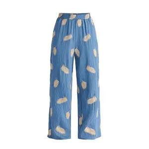 PAISIE Leaf Embroidered Trousers - Blue