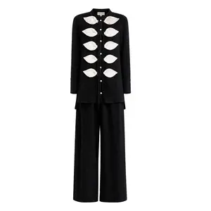 JULIA ALLERT Lightweight Crinkled Blouse & Wide-leg Pants Co-ord Set