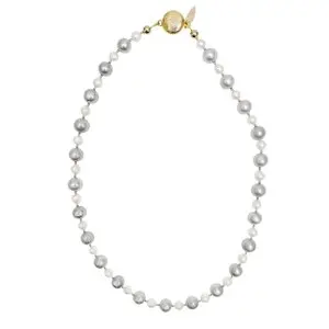 FARRA Classic Gray And White Natural Freshwater Pearls Necklace - Grey