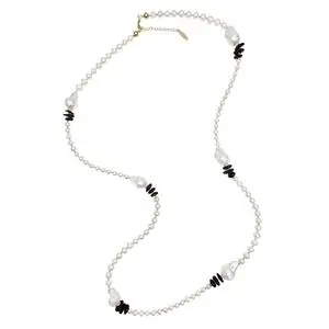 FARRA Baroque Pearls With Tourmaline Long Necklace - Black
