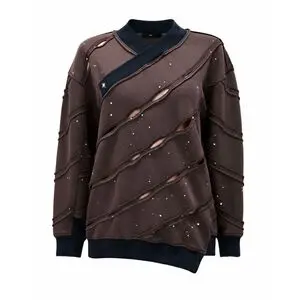 GAO REPUBLIC Sweatshirt Diagonal Cut-out Jersey Gray - Grey
