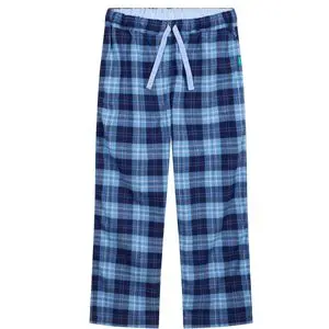 LOUNGERS Soft, Breathable Organic Brushed Cotton Loungewear Trousers In Blue, And White Long Length - Blue/white/grey